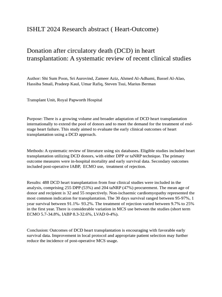 Donation After Circulatory Death | PDF | Organ Transplantation | Heart