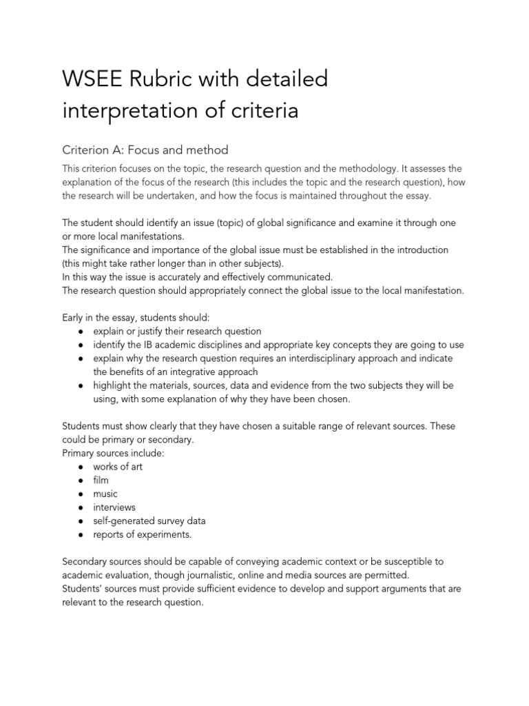 WSEE Rubric With Interpretation | PDF | Essays | Critical Thinking