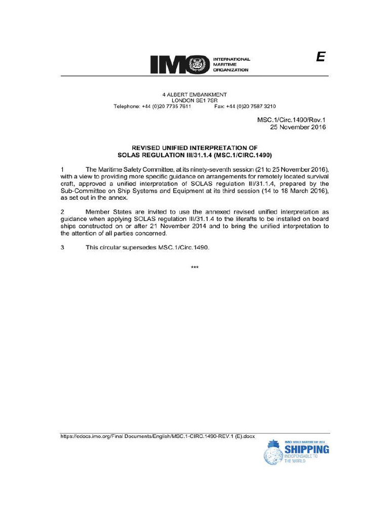 MSC.1-Circ.1490-rev.1 Revised SOLAS III-31.1.4 | PDF