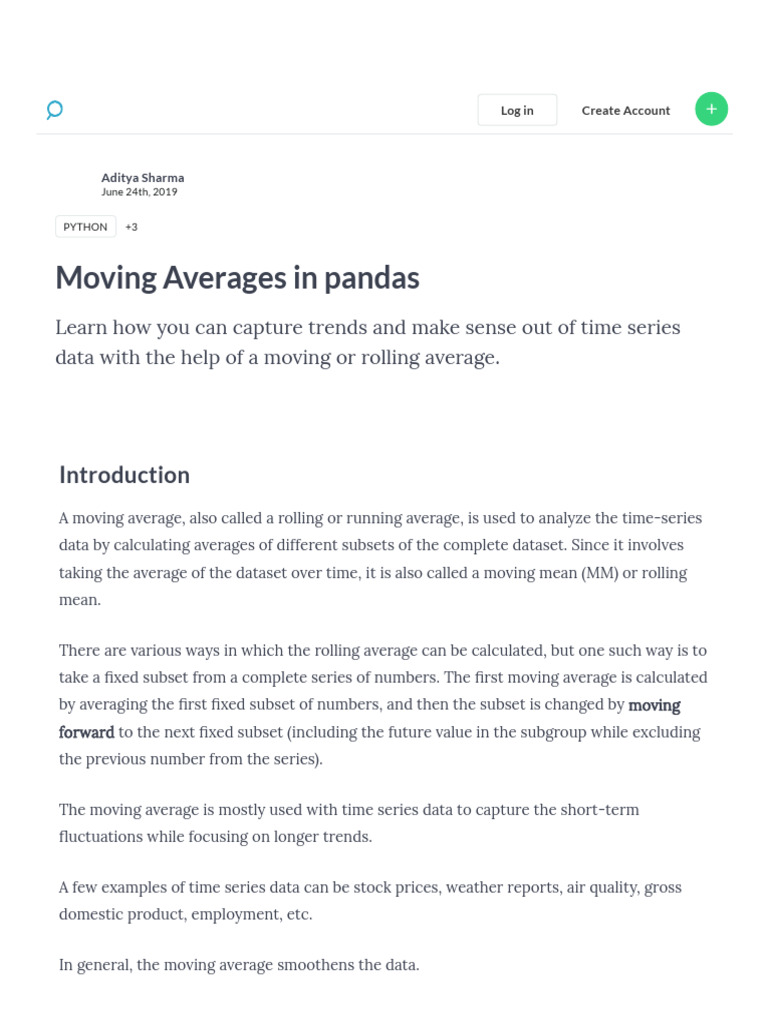 Moving Averages in Pandas (Article) - DataCamp | PDF | Moving Average | Applied Mathematics