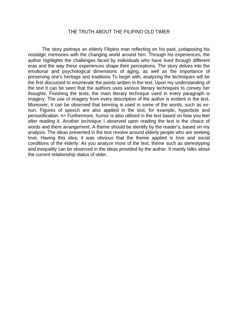 THE TRUTH ABOUT THE FILIPINO OLD TIMER Bena Bianes | PDF