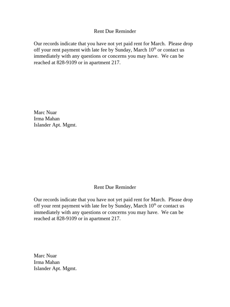 Rent Due Reminder | PDF