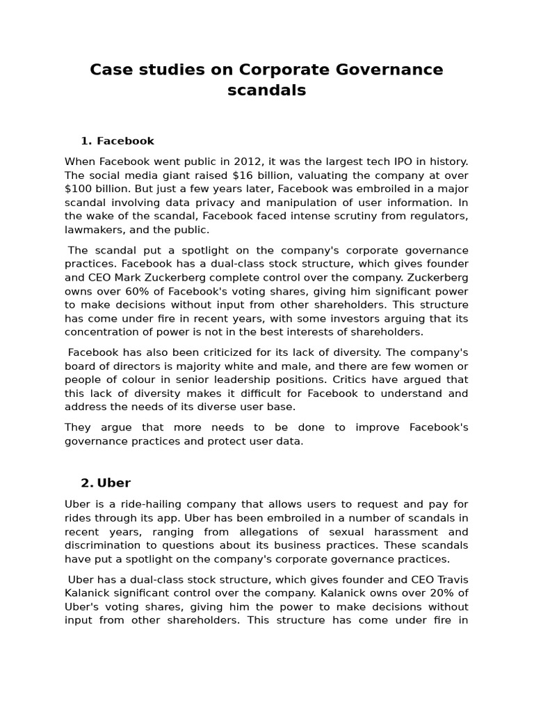 Corporate Governance Scandals Analysis | PDF | Corporate Governance ...