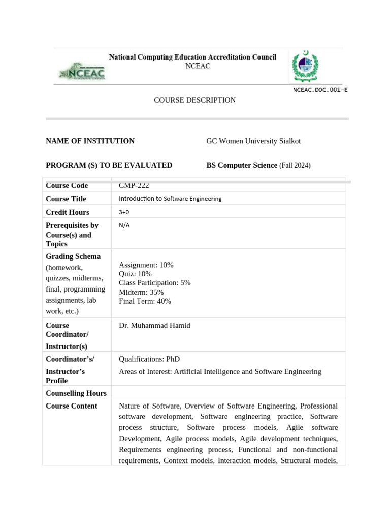 Software Engineering Course Overview | PDF | Software Development ...