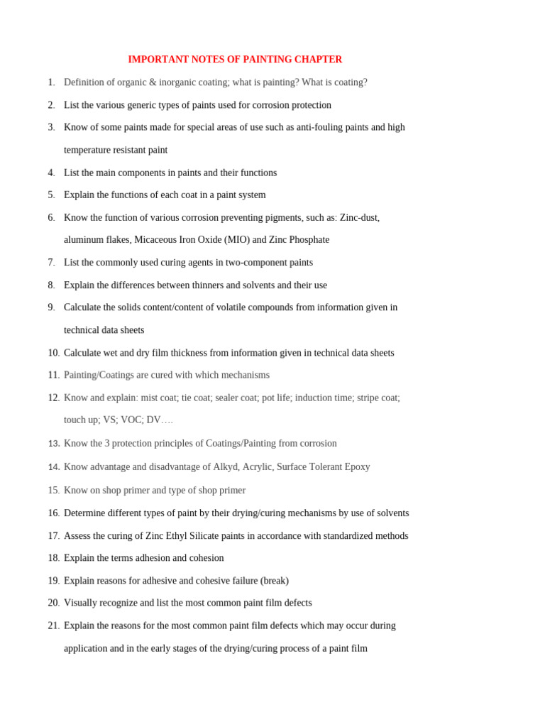 6.important Notes For Painting Chapter | PDF | Paint | Corrosion