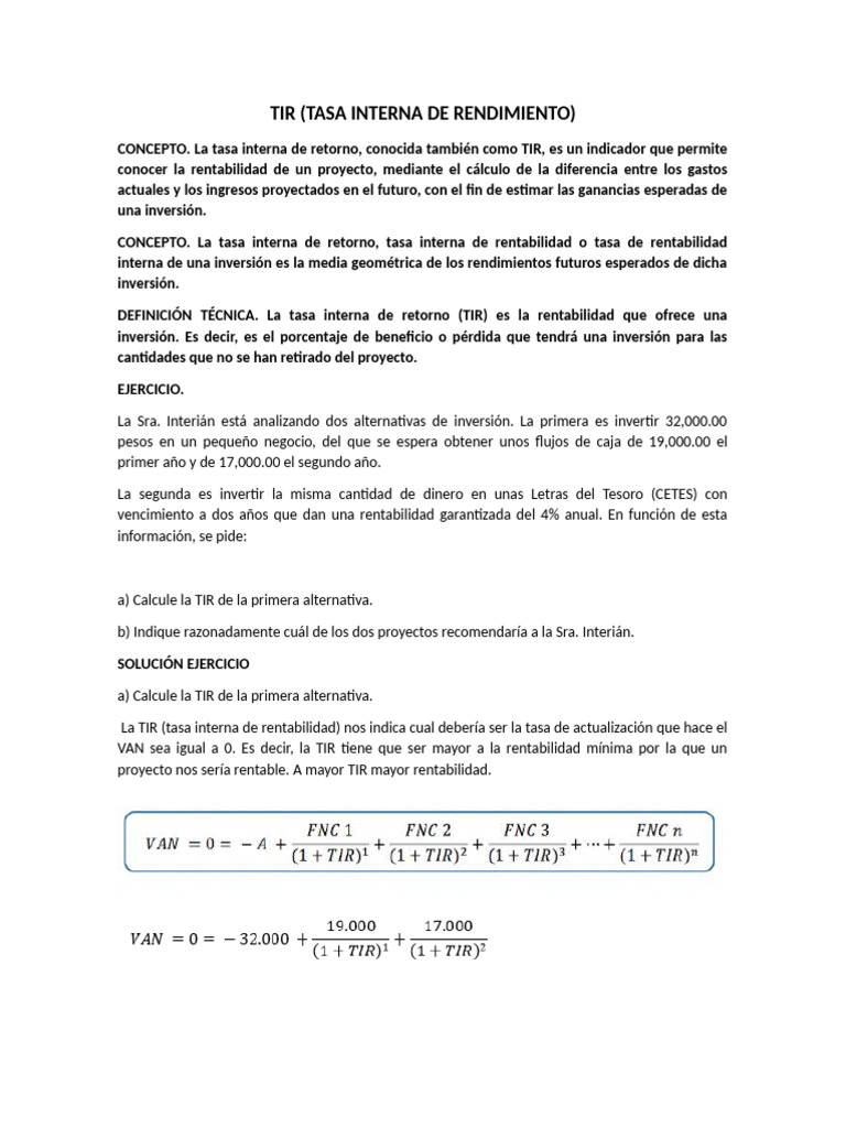 Ejercicios Resueltos de TIR | PDF | Tasa interna de retorno | Matemáticas