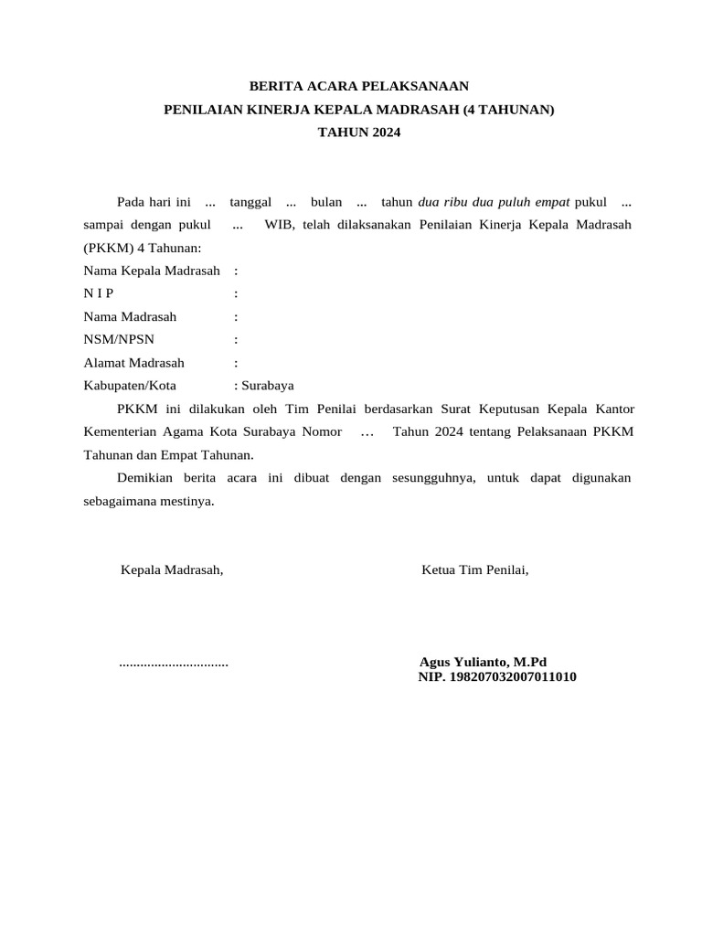 Berita Acara, Daftar Hadir PKKM 4 Tahunan 2024 | PDF