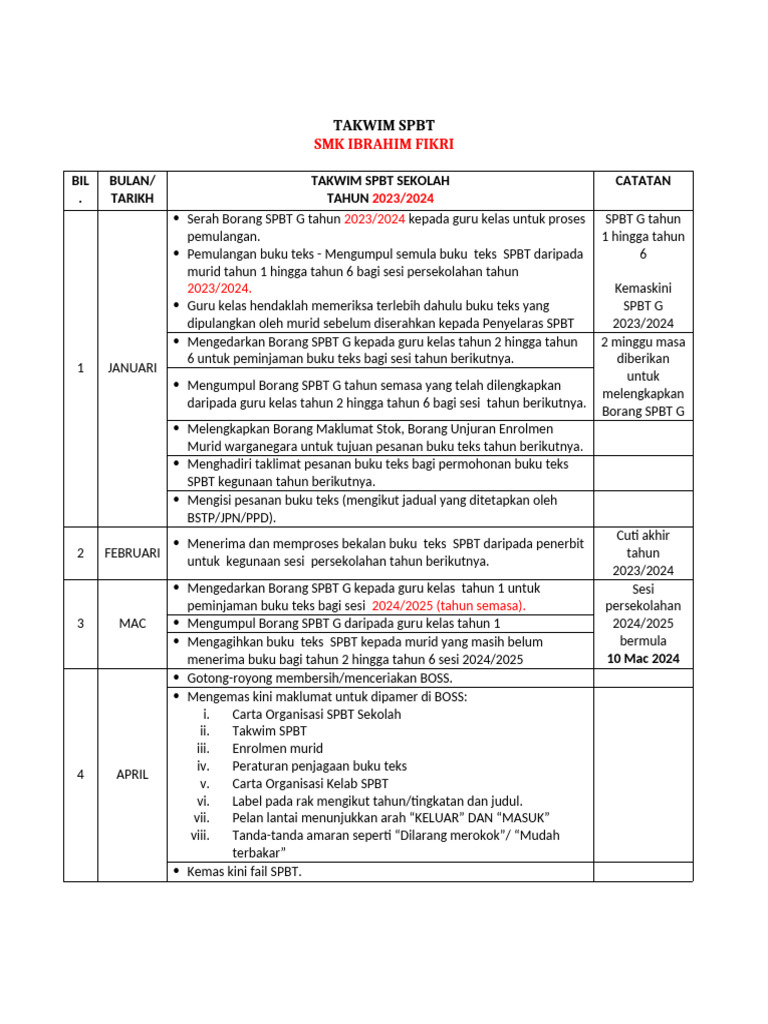 01-CONTOH TAKWIM SPBT SEKOLAH-ms 111-112 TAHUN 2024 | PDF