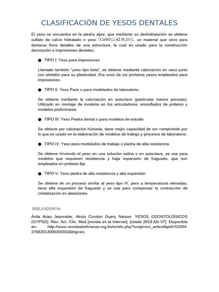 Tipos de Yesos Dentales | PDF