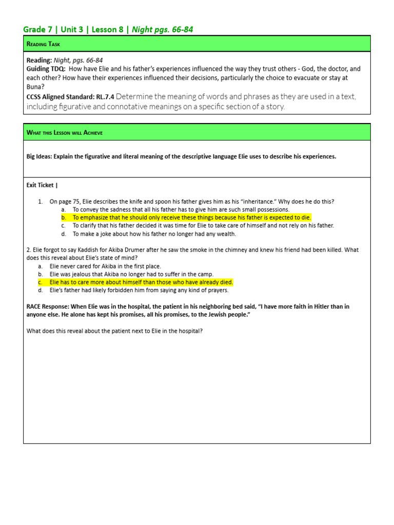 Night Lesson 8 | PDF