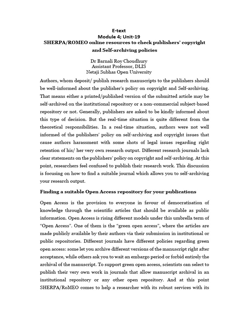 Module 4 - SHERPA:ROMEO Online Resources To Check Publishers | PDF ...