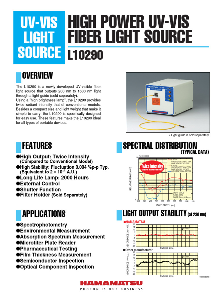 Hamamatsu L10290 UV-VIS Light Source | PDF | Ultraviolet–Visible ...