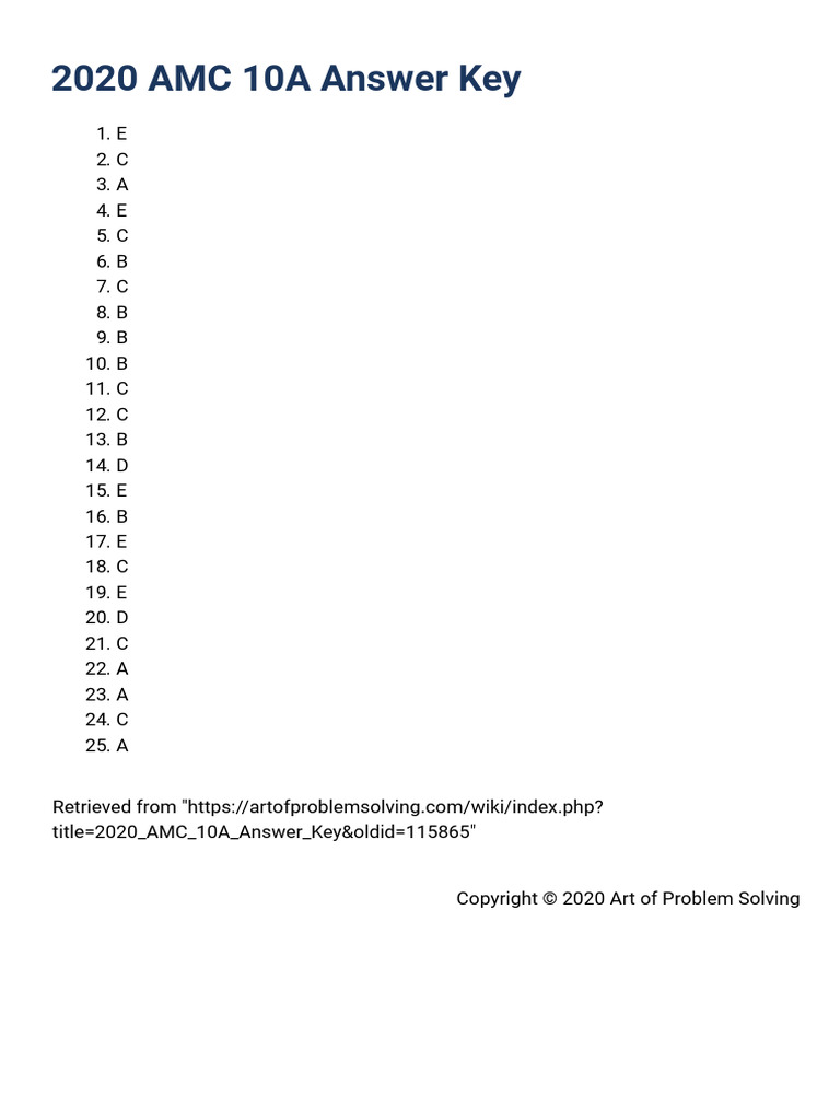 2020 Amc 10a Key | PDF