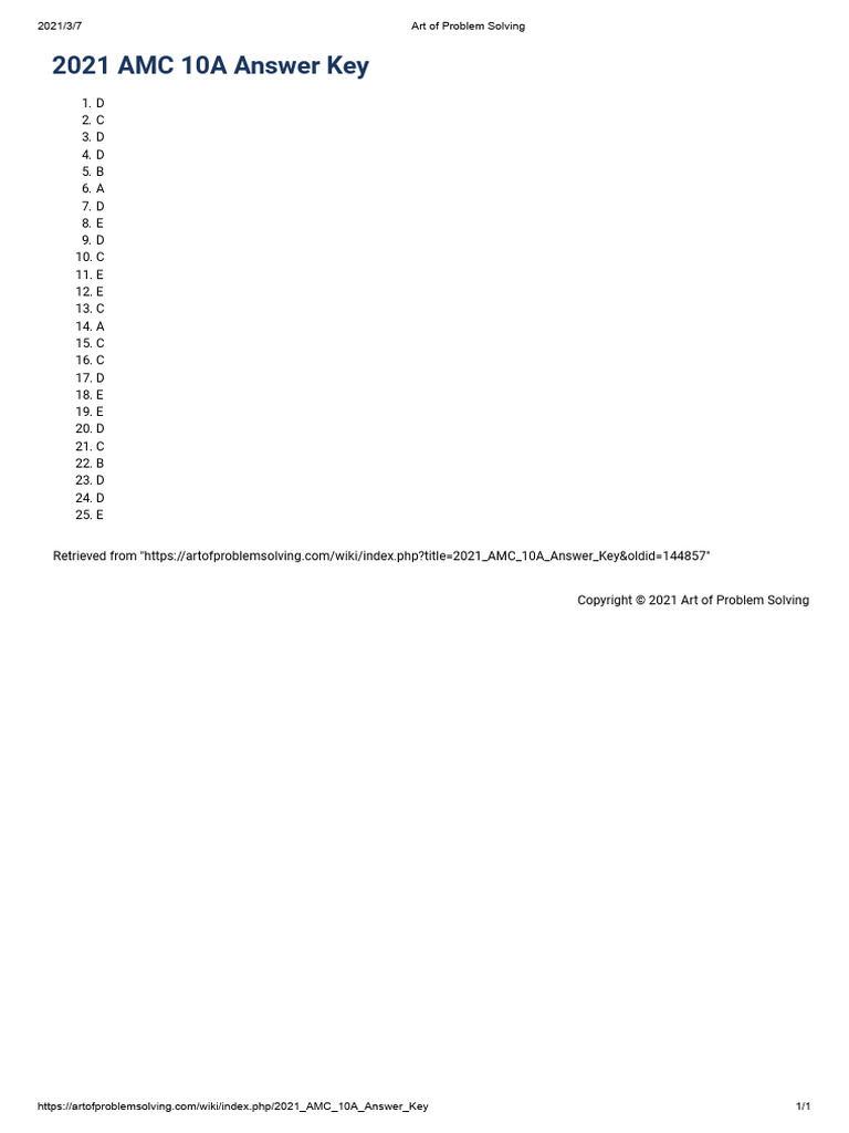 2021 Amc 10a Key | PDF