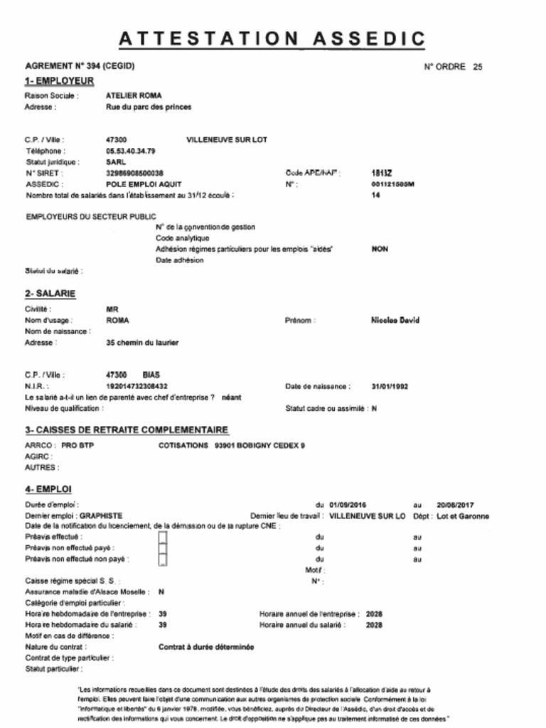 Attestation Assedic | PDF