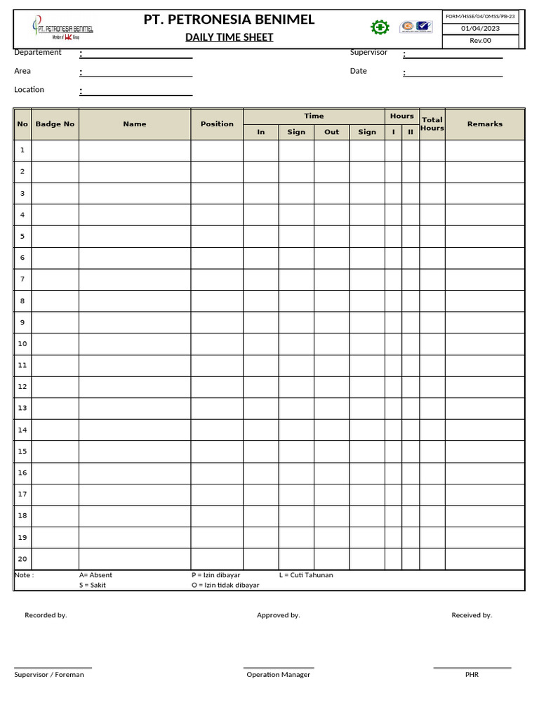 4 Form Daily Time Sheet | PDF