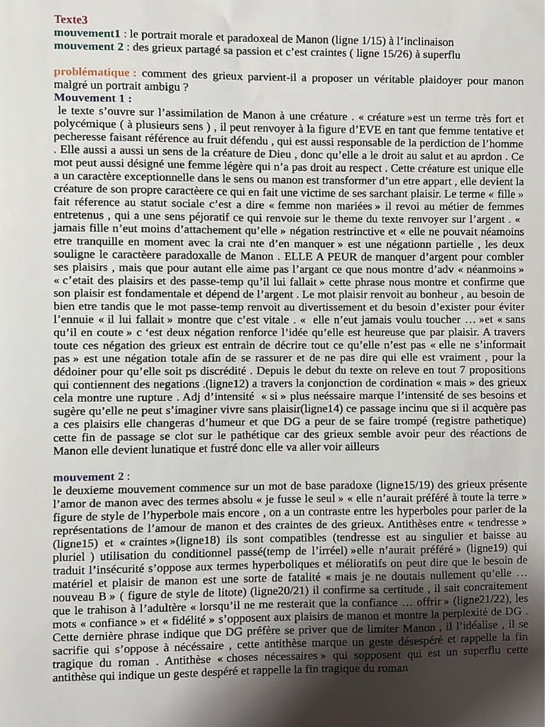 Le Portrait de Manon Français 1ère | PDF