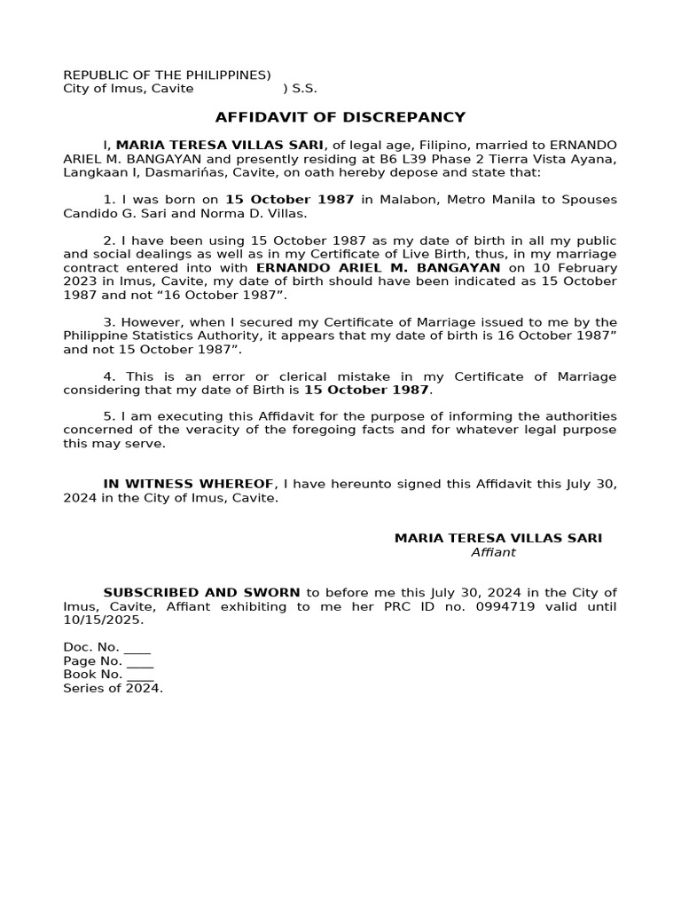 Affidavit of Discrepancy COM | PDF