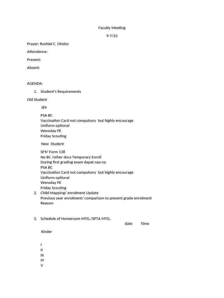 Faculty Meeting Minutes | PDF