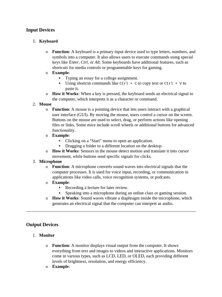 Input Devices, Output Devices | PDF | Computer Keyboard | Printer (Computing)