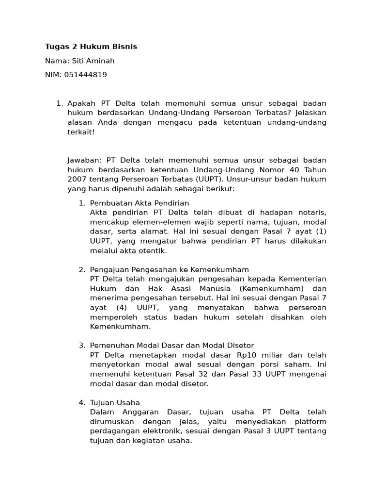 Tugas 2 Hukum Bisnis - Aminah | PDF