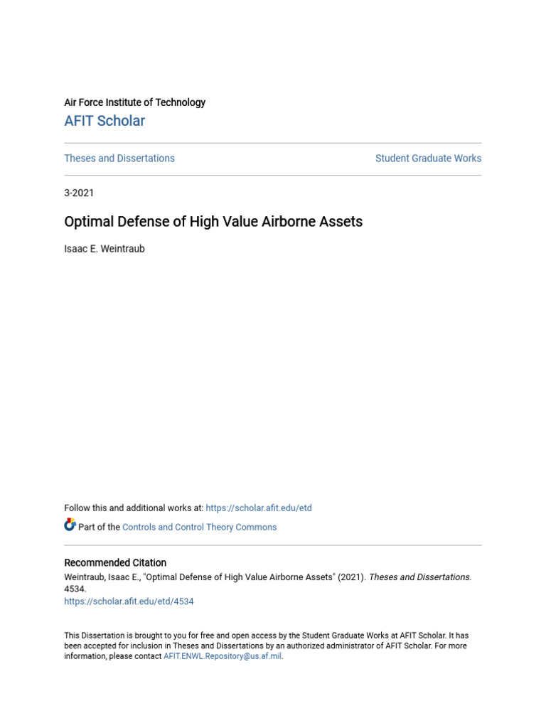 Optimal Defense of High Value Airborne Assets | PDF | Optimal Control ...