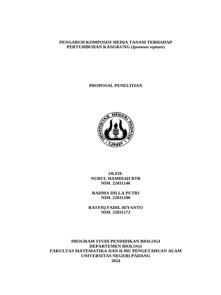 Kelompok 6 - Proposal Penelitian Kangkung - Biologi Eksplorasi 0093 | PDF