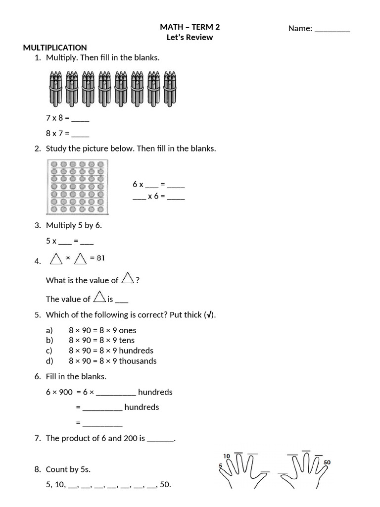 REVIEW FOR MATH SUMMATIVE ASSESSMENT TERM 1 2024 | PDF