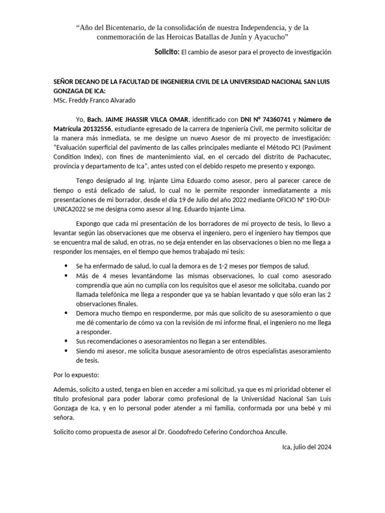 Cambio de Asesor | PDF