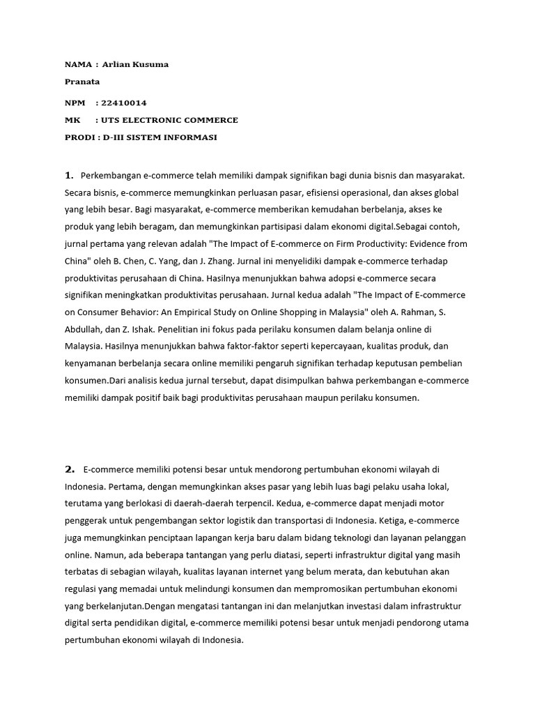 Arlian Kusuma Pranata 22410014 - Jawaban Uts E-Commerce | PDF