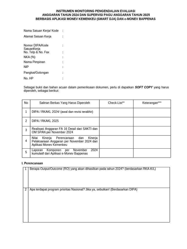 Instrumen Monev 2024 | PDF