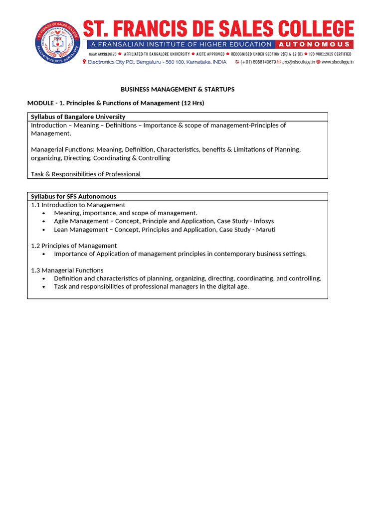 Business Management & Startups - Autonomous Syllabus | PDF | Startup ...