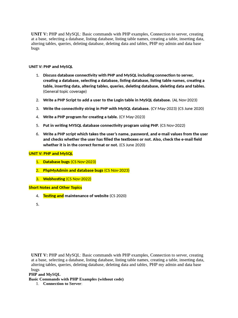 Unit-5 PHP and MySQL | PDF | Databases | Php Unit-5 PHP and MySQL | PDF | Databases | Php