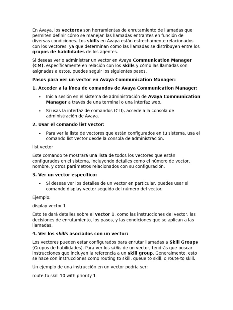 Gestión de Vectores y Skills en Avaya CM | PDF | Interfaz de línea de ...