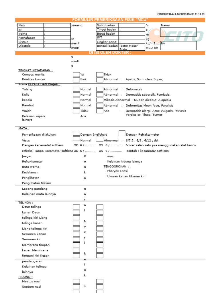 Mcu - 03. Form Fisik Dokter | PDF