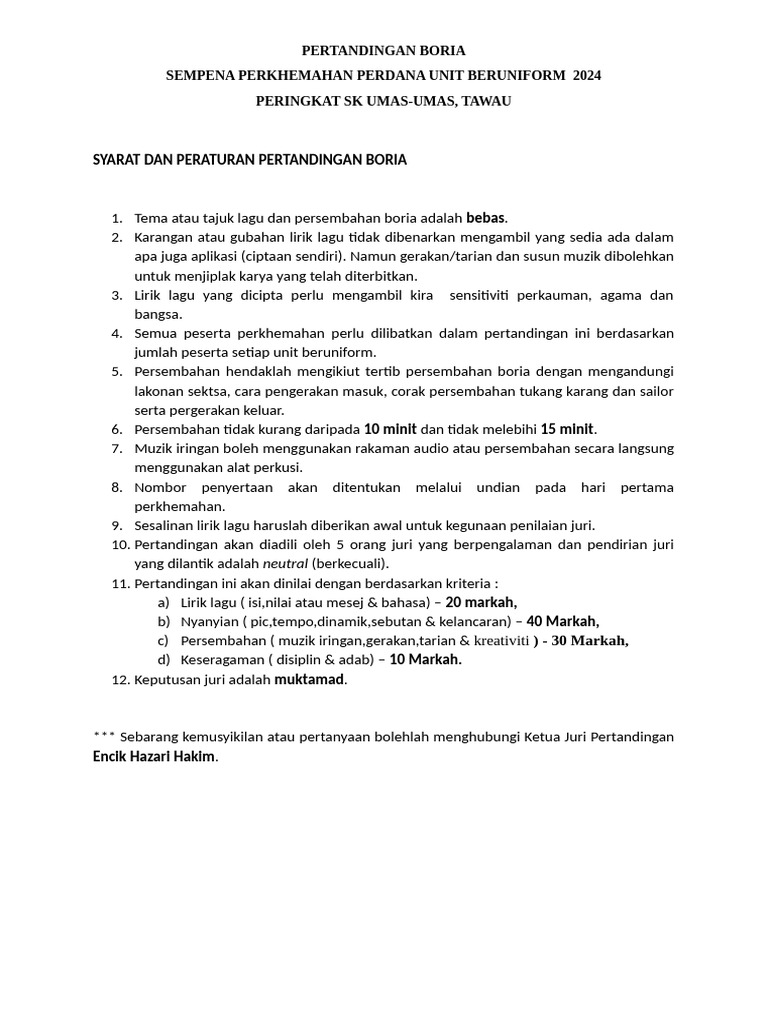 Syarat Dan Peraturan Pertandingan Boria | PDF