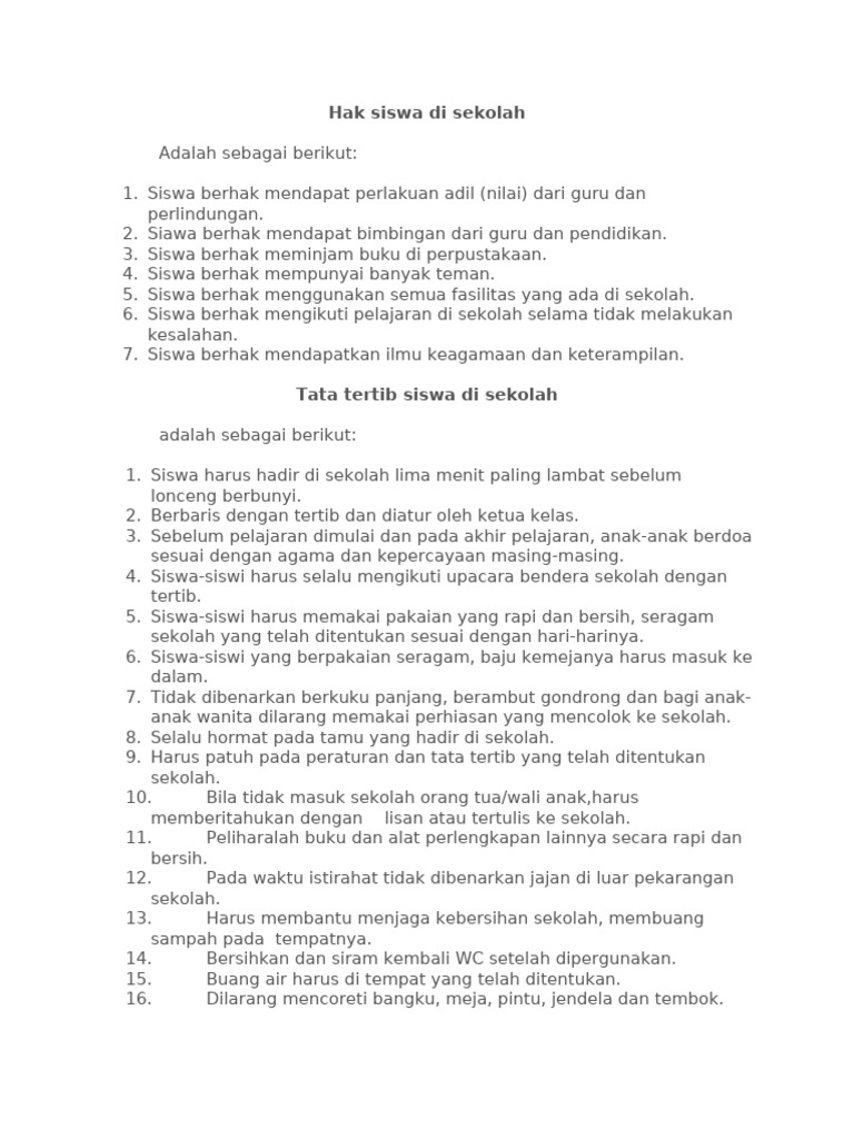 Tata Tertib dan Hak Siswa Sekolah | PDF