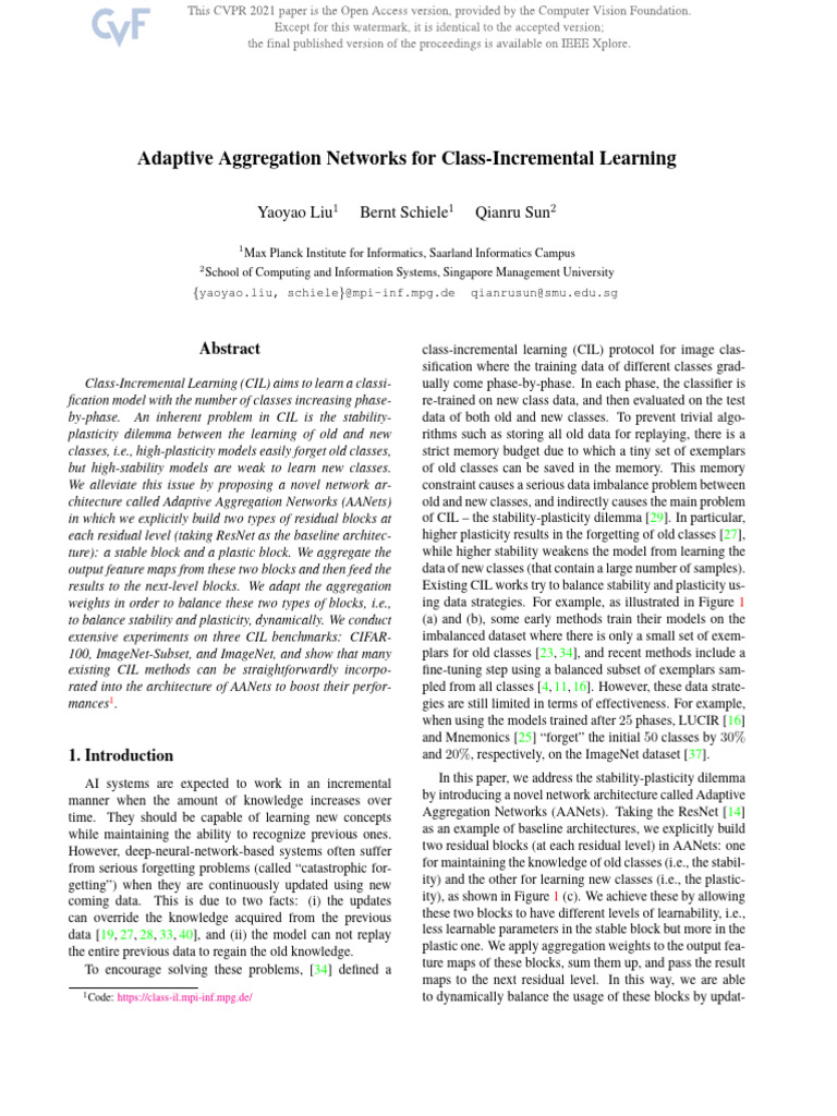 Adaptive Aggregation Networks For Class-Incremental Learning | PDF | Applied Mathematics ...