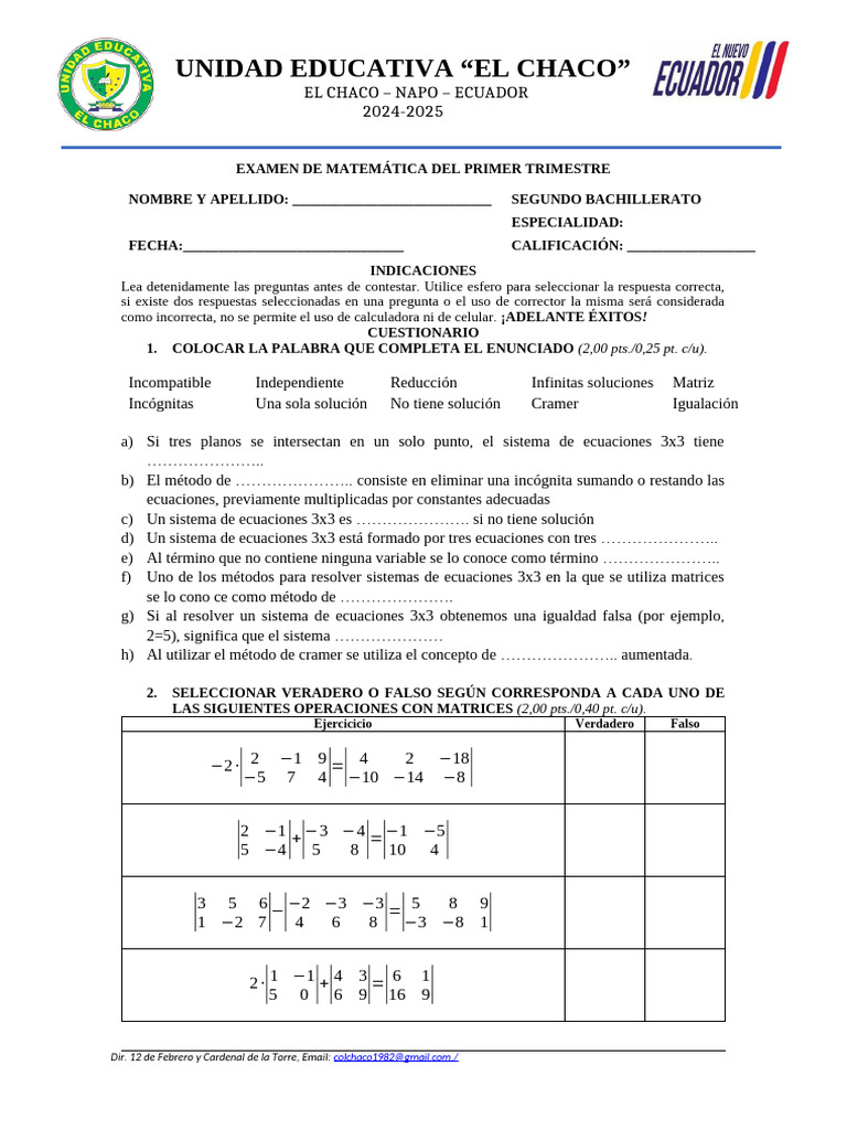 Examen I Trimestre Mate Seg Bach 2024-2025 | PDF | Ecuaciones | Teoría ...