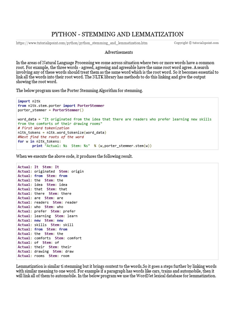 14python Stemming and Lemmatization | PDF | Computer Programming | Grammar