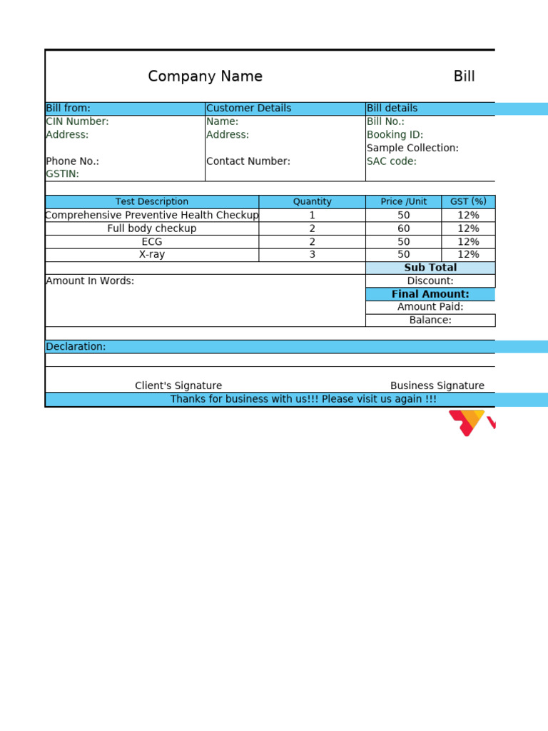 Preventive Health Checkup Bill Format | PDF