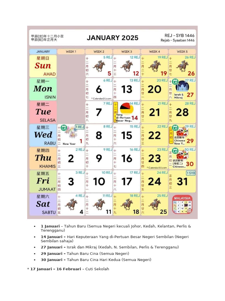 Kalendar Kuda Januari-Februari 2025 | PDF