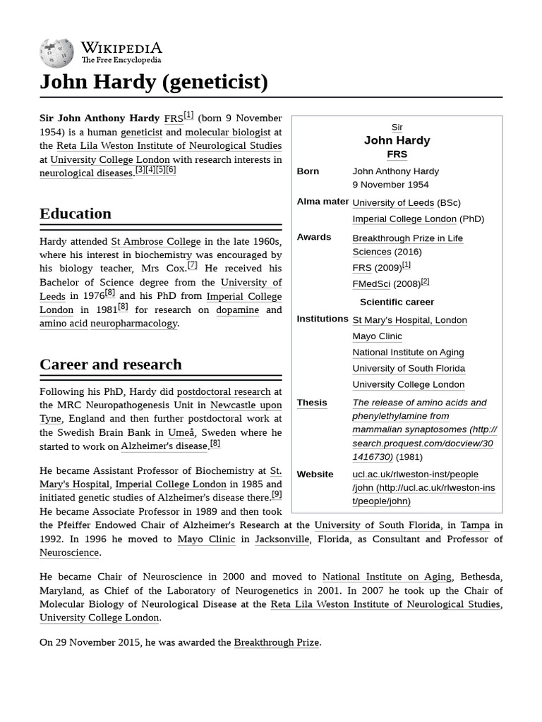 John_Hardy_(geneticist) | PDF | Neuroscience