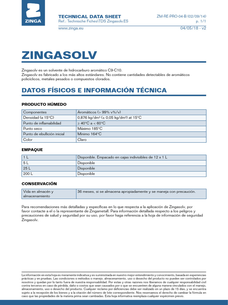 TDS Zingasolv ES V2 | PDF | Sustancias químicas | Compuestos químicos