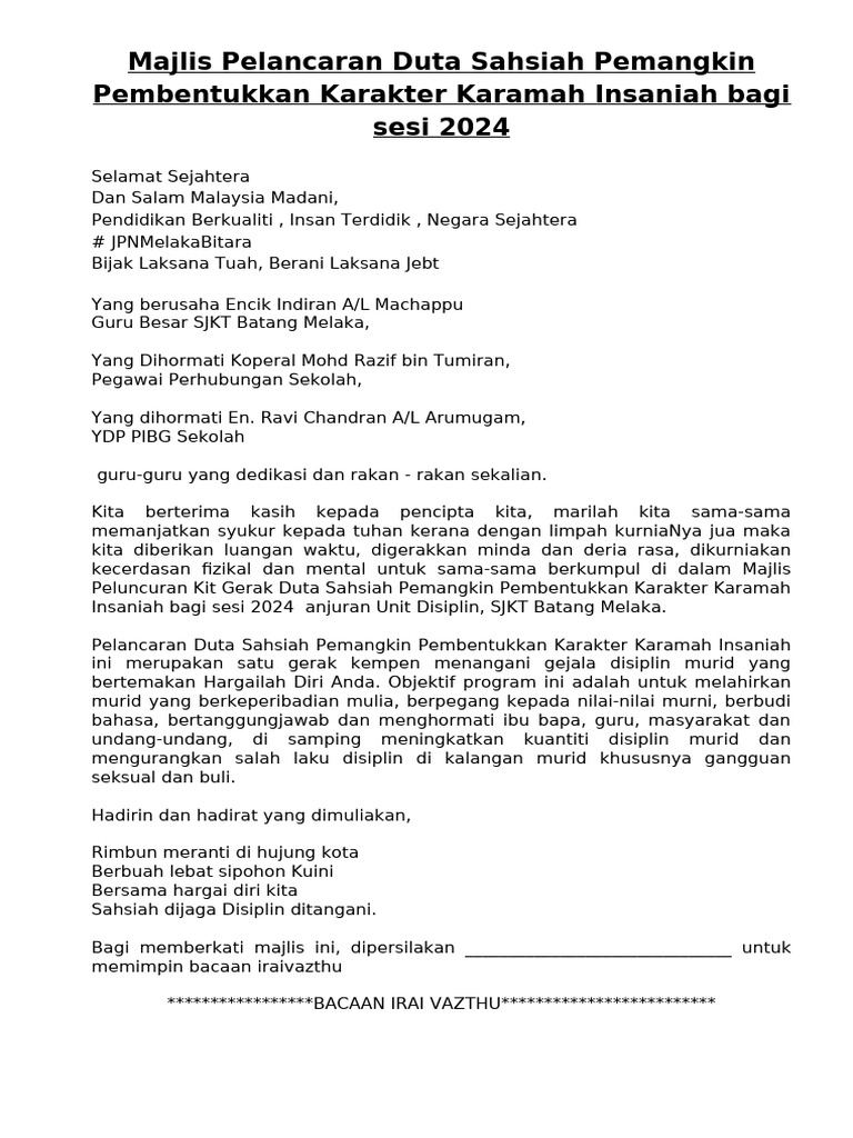 Skrip-Pengacara-Majlis-DUTA Sahsiah | PDF