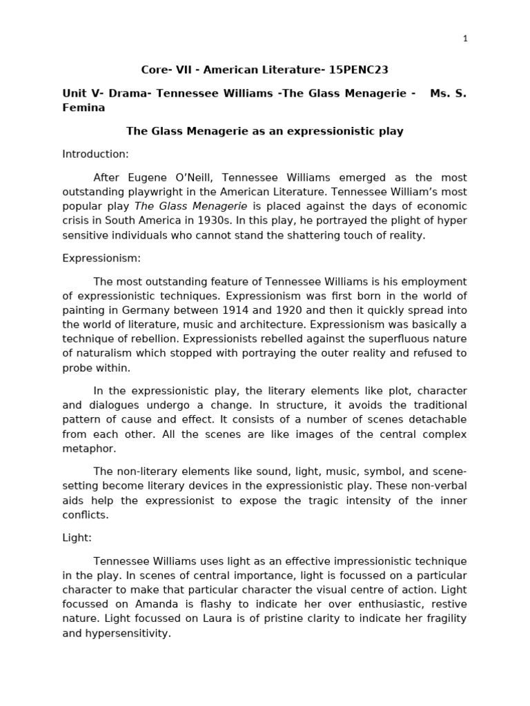 Glass Menagerie PG Essays - 3 | PDF | Expressionism
