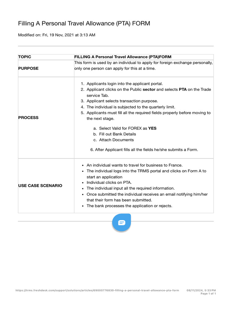 Filling A Personal Travel Allowance (PTA) FORM - TRMS 2nd Level ...