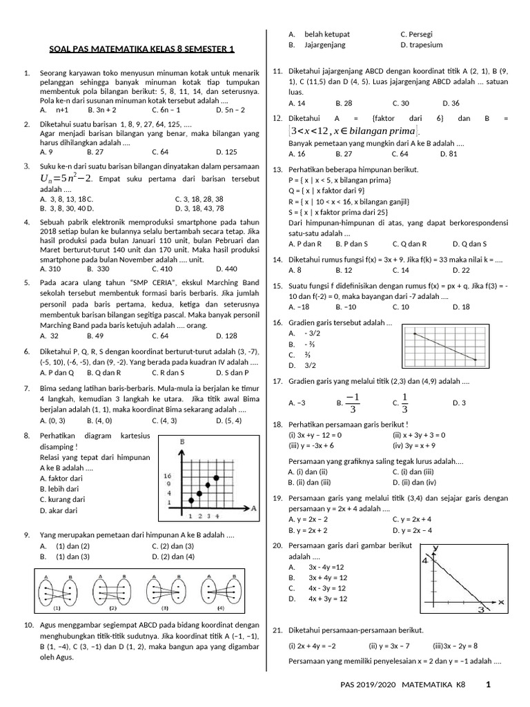 5 Soal Pas Mat 8 Revisi | PDF