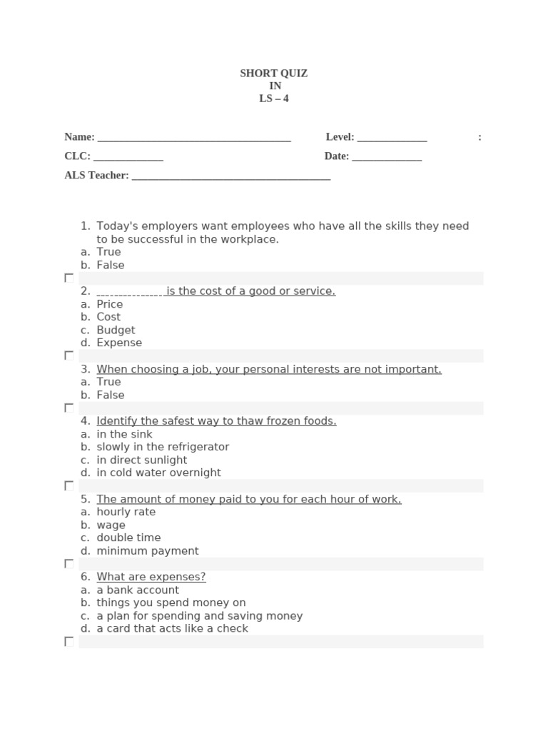 Short Quiz in LS 4 | PDF