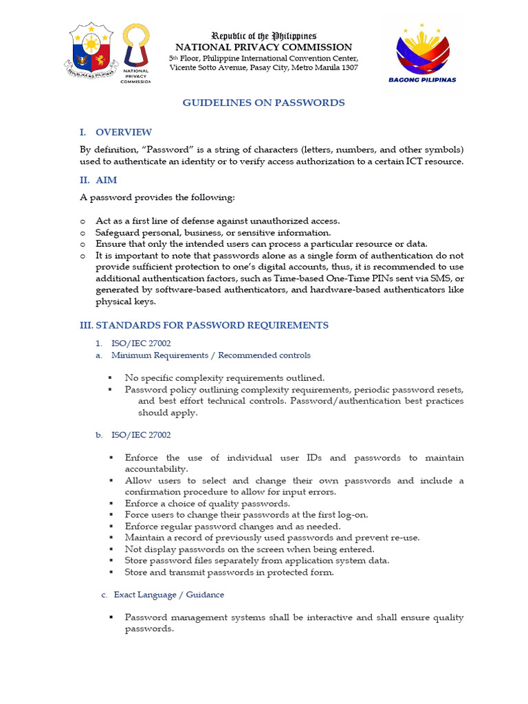 Password Guidelines for Organizations | PDF | Password | Information ...